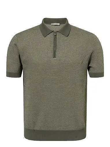 Corneliani Textured Short-sleeves Cotton-knit Polo Shirt - Green Coloured 050