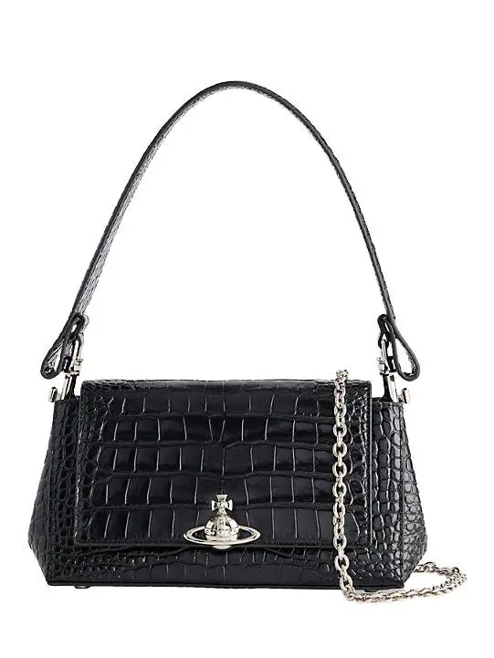 VIVIENNE WESTWOOD Hazel Medium Croc-embossed Leather Shoulder Bag - Black