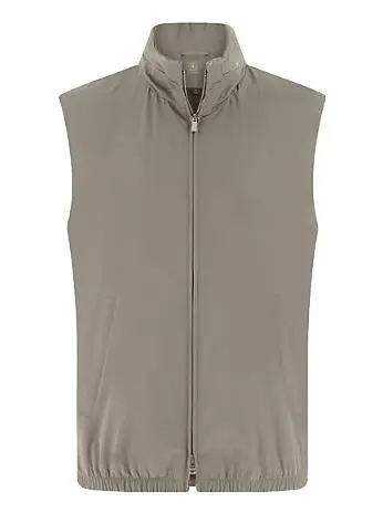Boggi Milano Stretch-woven Gilet With Hood And Pockets - Mud