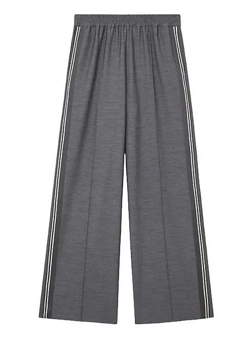REISS Mélange Side-stripe Wide-leg Trousers - Grey