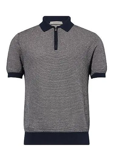Corneliani Textured Short-sleeves Cotton-knit Polo Shirt - Navy Blue