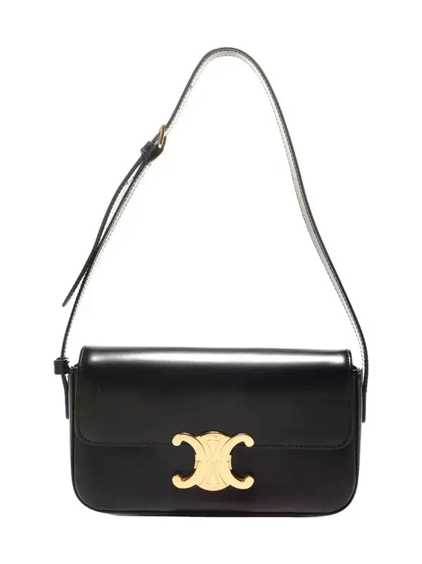 Celine Triomphe Leather Shoulder Bag - Black