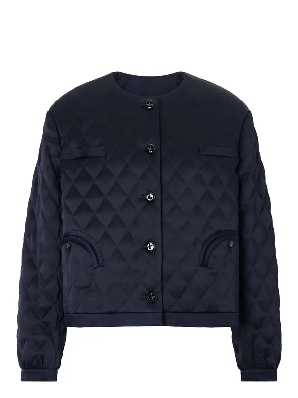 BLAZÉ MILANO Gliss Cropped Quilted Satin Jacket - Navy