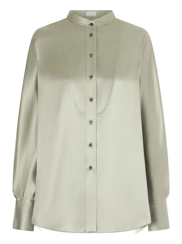 Brunello Cucinelli Bead-embellished Silk-blend Satin Shirt - Green