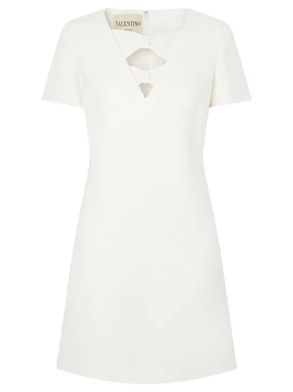 Valentino Garavani Bow-detailed Wool And Silk-blend Crepe Mini Dress - White