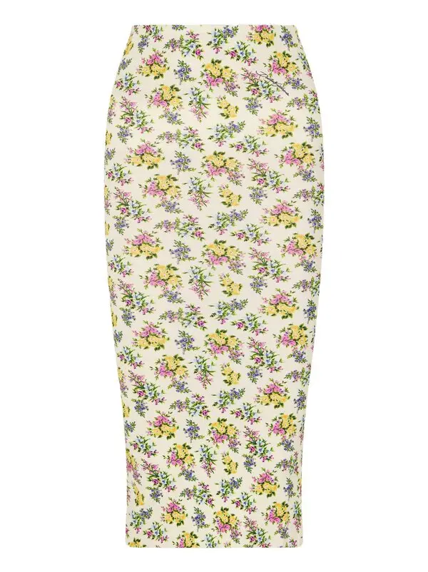 Dolce & Gabbana Floral-print Ribbed-knit Midi Skirt - Yellow