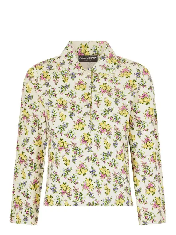 Dolce & Gabbana Floral-print Ribbed-knit Polo Shirt - Yellow