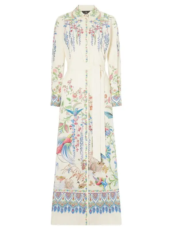 Etro Belted Printed Cotton Maxi Shirt Dress - White