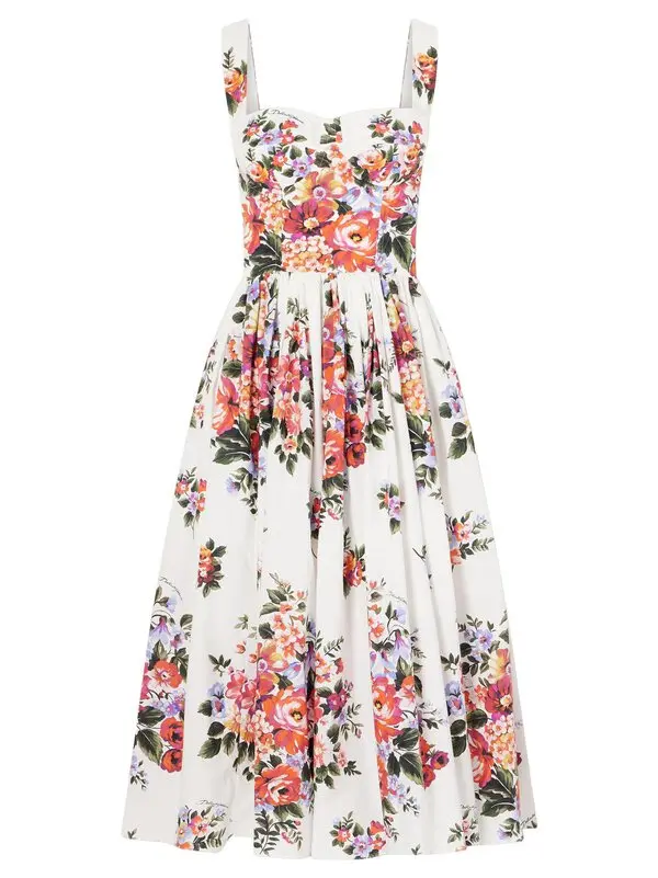 Dolce & Gabbana Floral-print Cotton-poplin Midi Dress - White