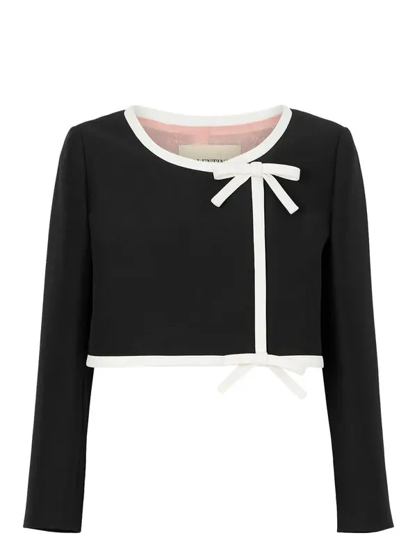 Valentino Garavani Cropped Bow-embellished Wool And Silk-blend Jacket - Black