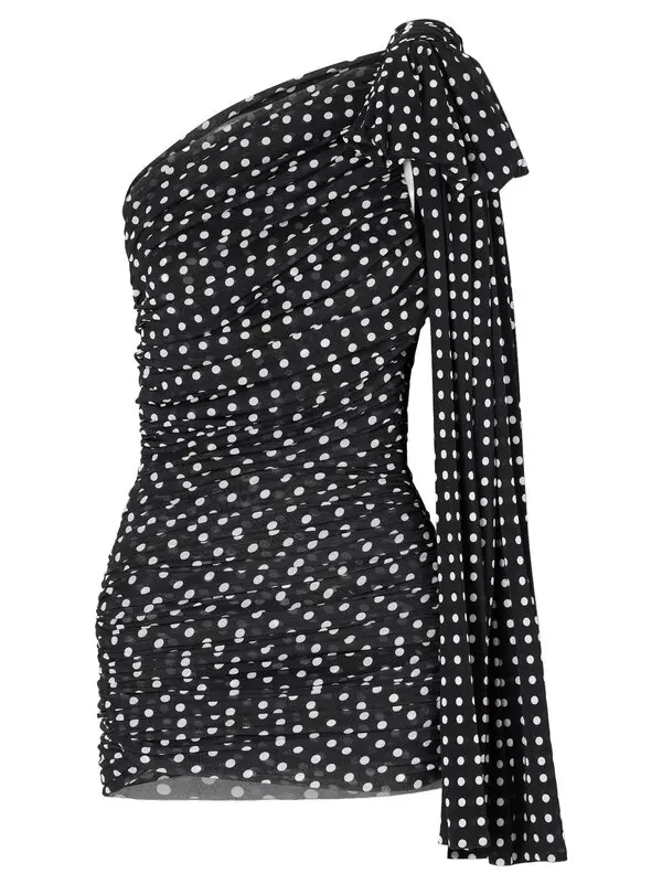 Patou One-shoulder Draped Polka-dot Mini Dress - Black