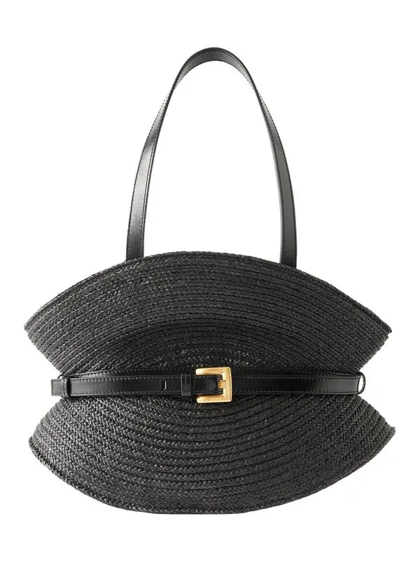 Balmain Shuffle Medium Raffia Shoulder Bag - Black