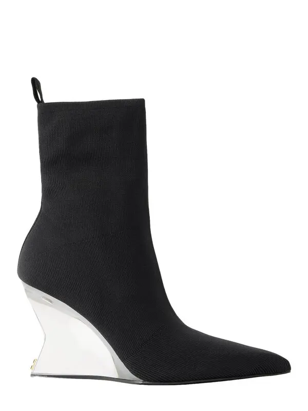 Balmain Ribbed Wedge Ankle Boots - Black