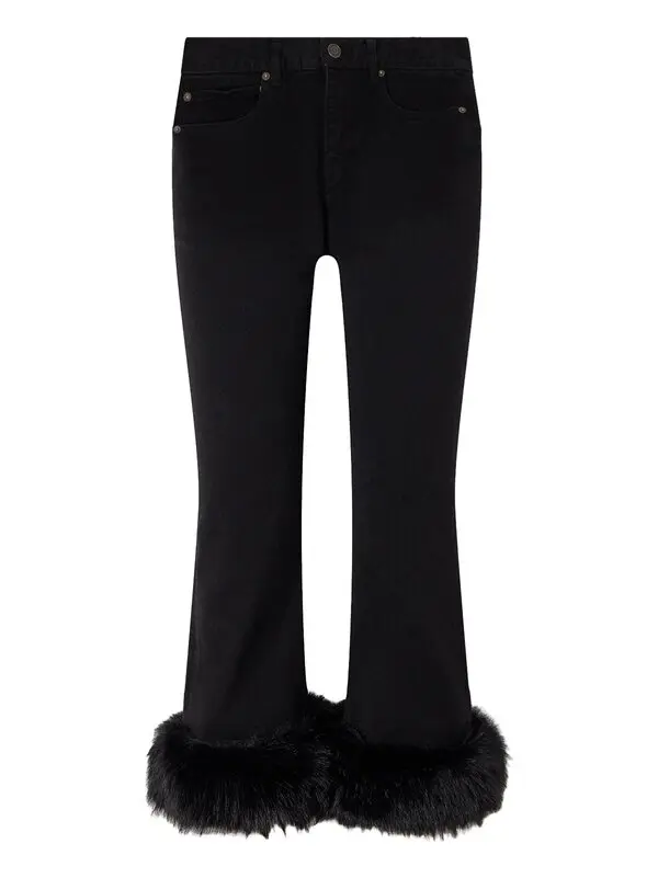 Balenciaga Plush-trimmed Cropped Flare Jeans - Black