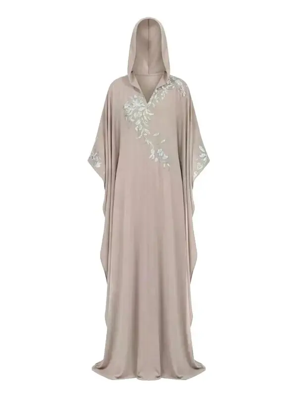 SAIID KOBEISY Embellished-front Hooded Abaya - Neutrals