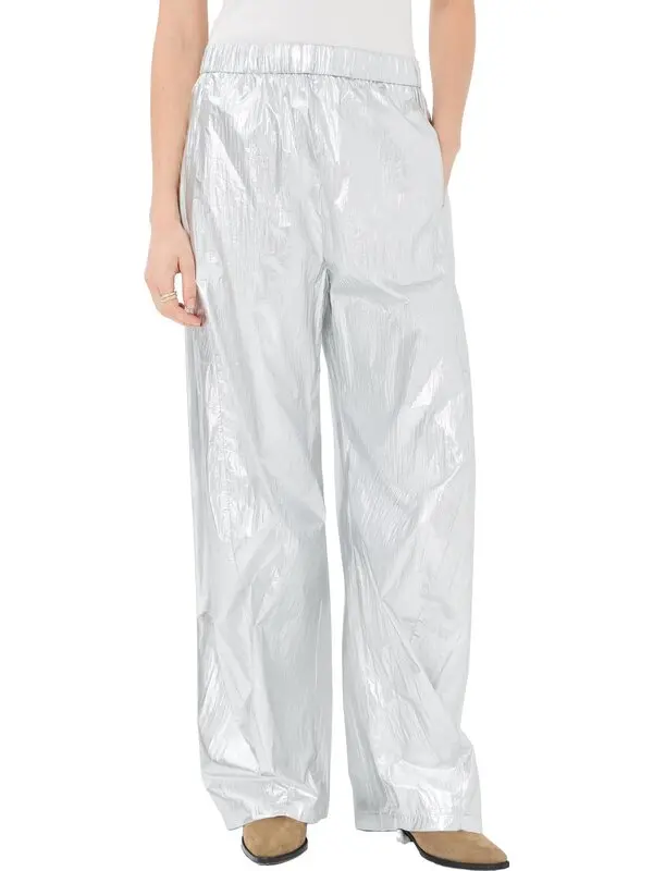 Tibi Metallic Nylon Winslow Pants - Silver