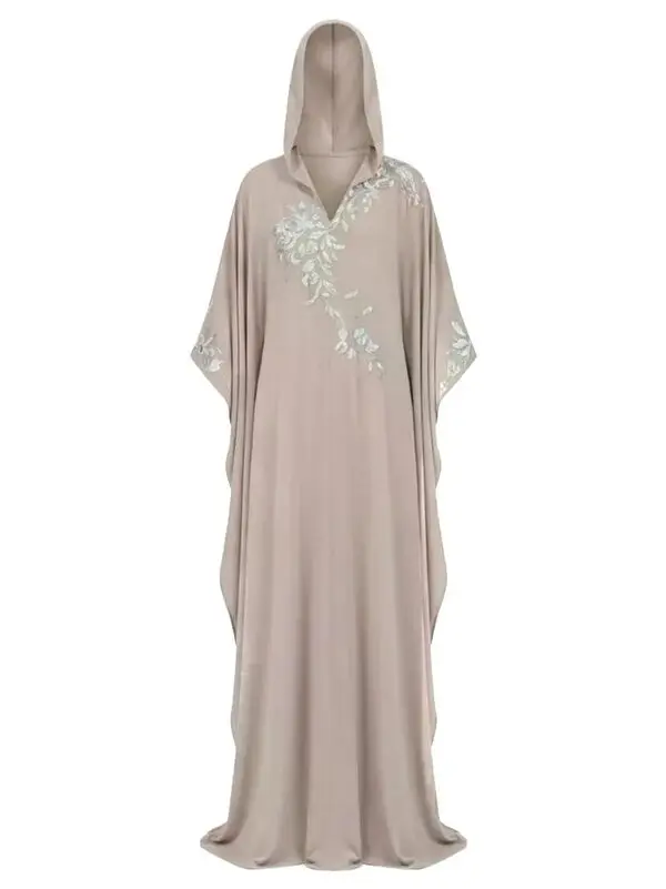 SAIID KOBEISY Embellished-front Hooded Abaya - Neutrals