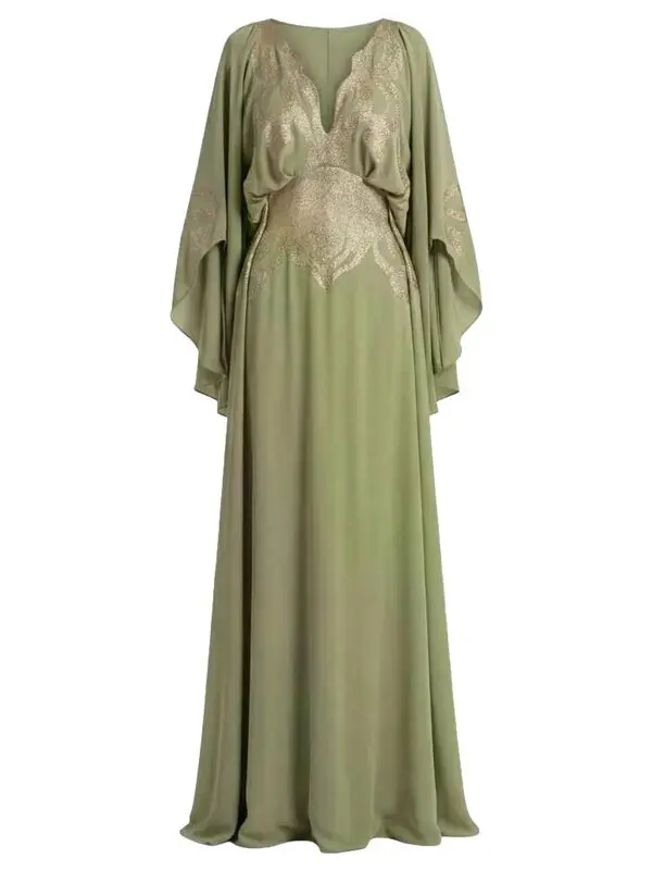 SAIID KOBEISY Embellished Upper V-neck Gown - Green