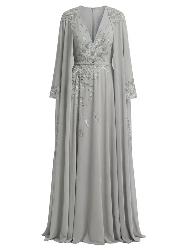 SAIID KOBEISY Embroidered Cape Dress - Grey