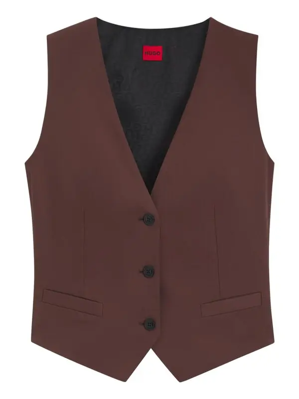 Hugo Regular-fit Waistcoat In Stretch Fabric - Dark Brown