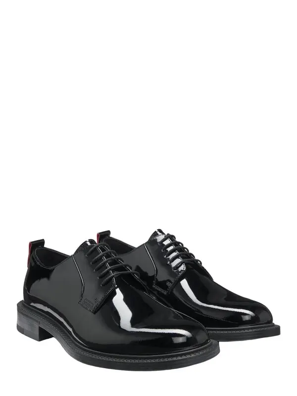 Hugo Embossed-logo Patent Leather Derby Shoes - Black