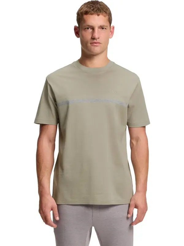 BOSS Cotton T-shirt With Logo And Stripe - Light Beige
