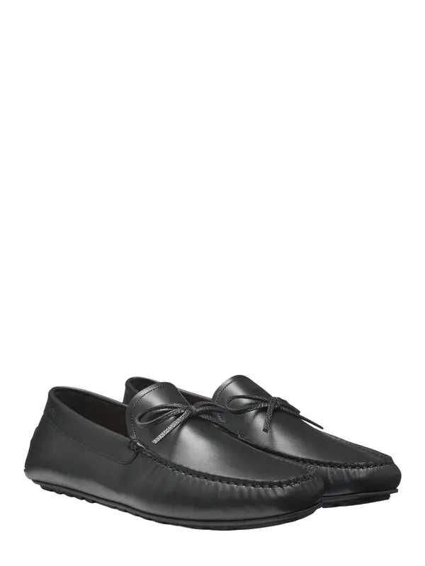 BOSS Leather Driver Moccasins With Bow - Black