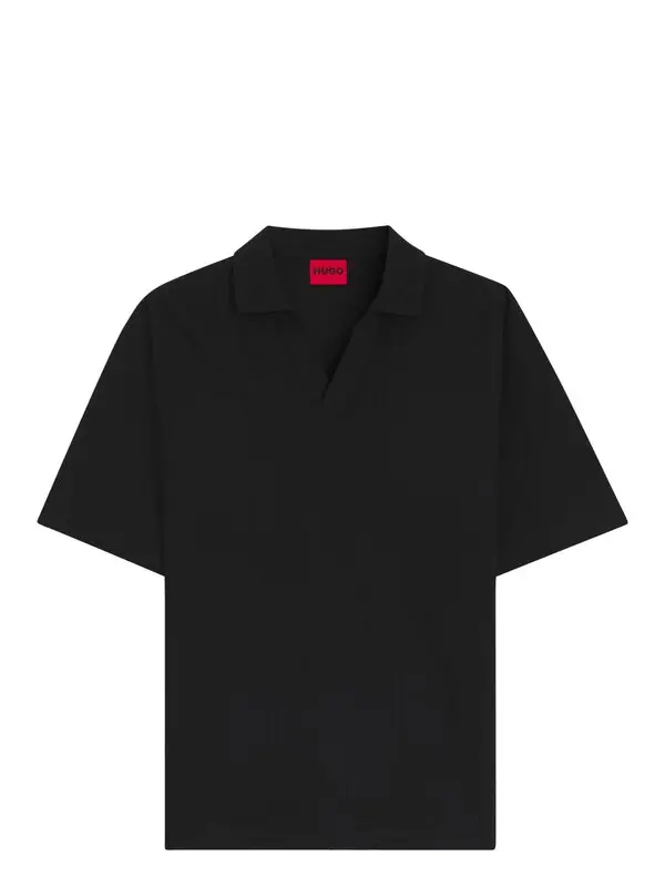 Hugo Jacquard-stripe Polo Shirt With Johnny Collar - Black
