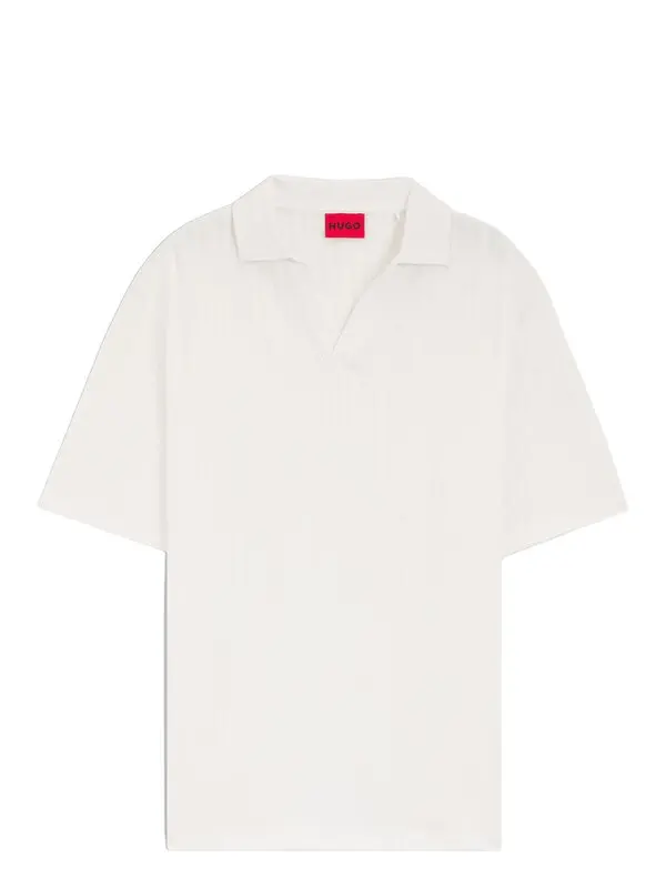 Hugo Jacquard-stripe Polo Shirt With Johnny Collar - White