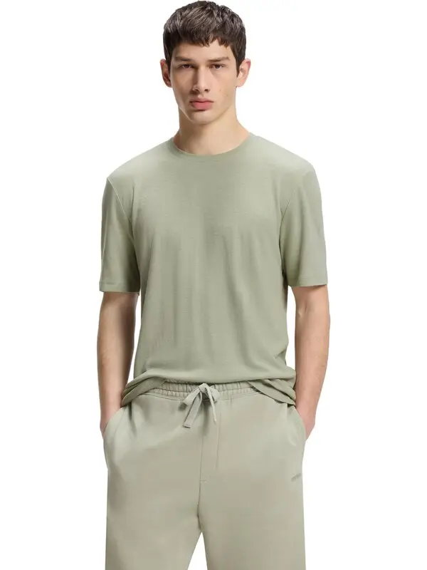 Hugo Slub-interlock T-shirt In A Slim Fit - Light Green