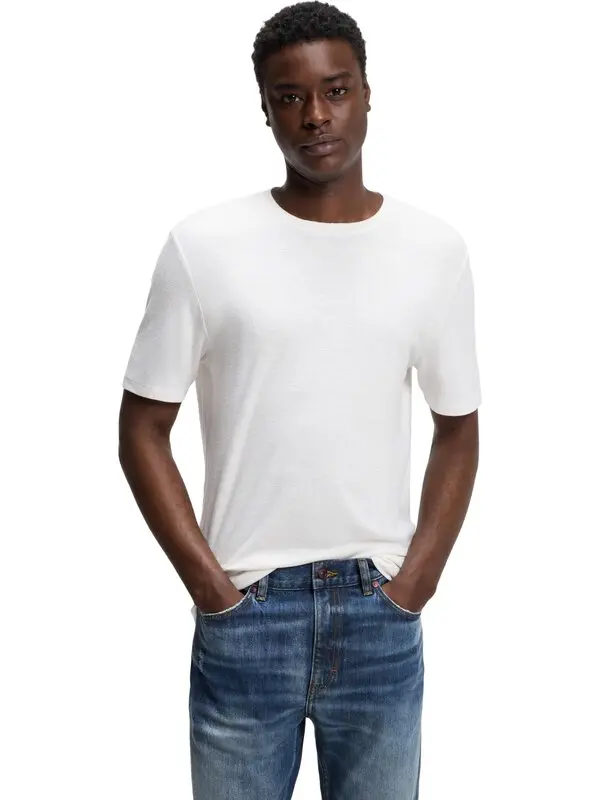 Hugo Slub-interlock T-shirt In A Slim Fit - White