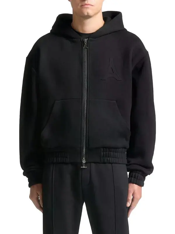 Manière De Voir Embossed-logo Zip-up Hoodie - Black