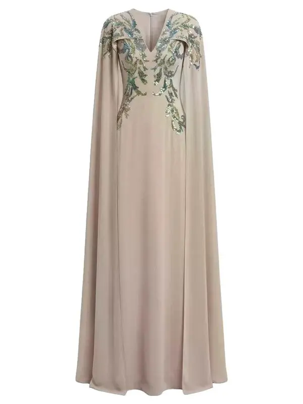 SAIID KOBEISY Embellished-front Cape Dress - Neutrals