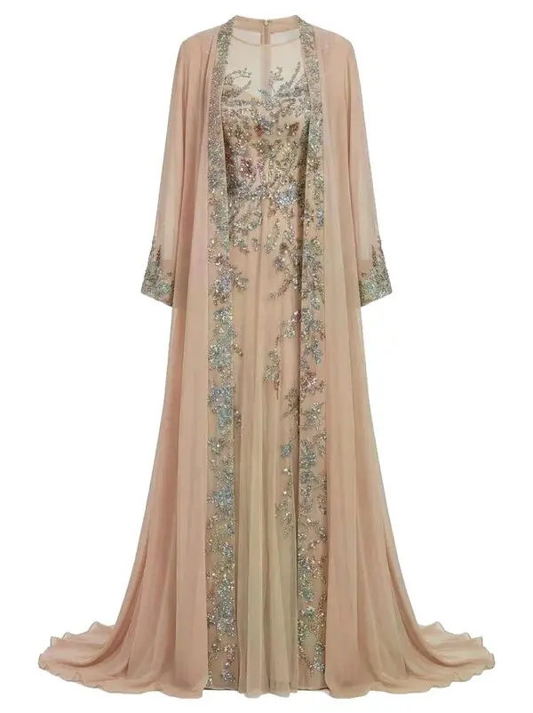 SAIID KOBEISY Sequin-embellished Cape Gown - Neutrals