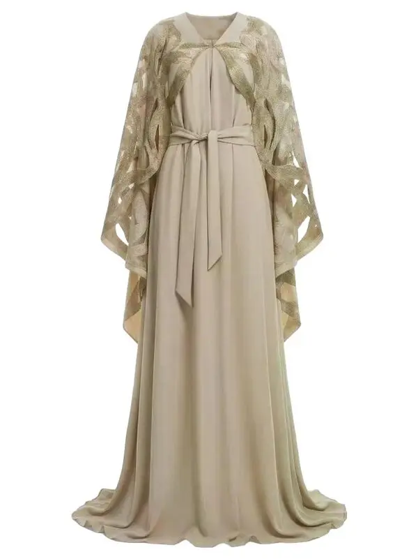 SAIID KOBEISY V-neck Cape-effect Gown - Neutrals