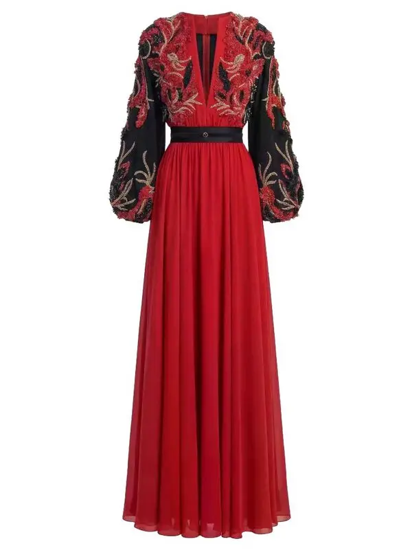 SAIID KOBEISY Embroidered Maxi Dress - Red