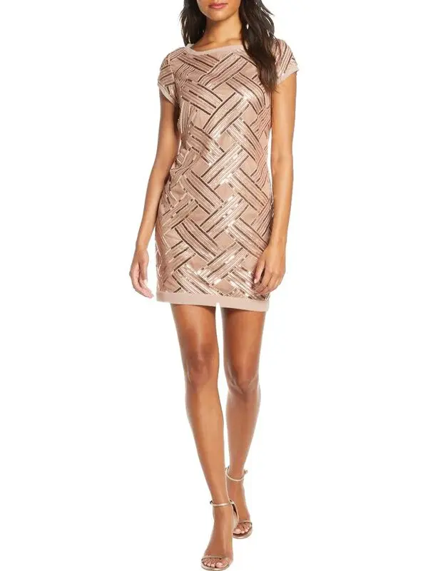 Eliza J Lattice Sequin Sheath Mini Dress - Rose