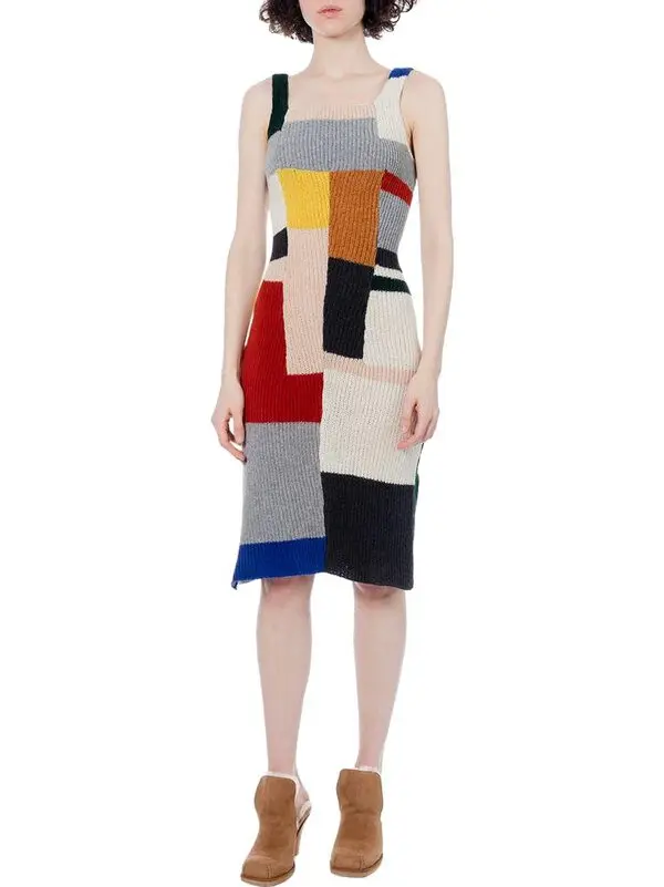 Eckhaus Latta Brickwork Colorblock Merino Wool Blend Dress - Multi