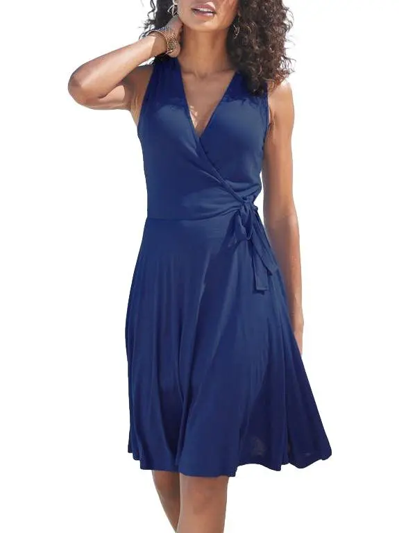LASCANA Sleeveless Wrap Dress - Blue