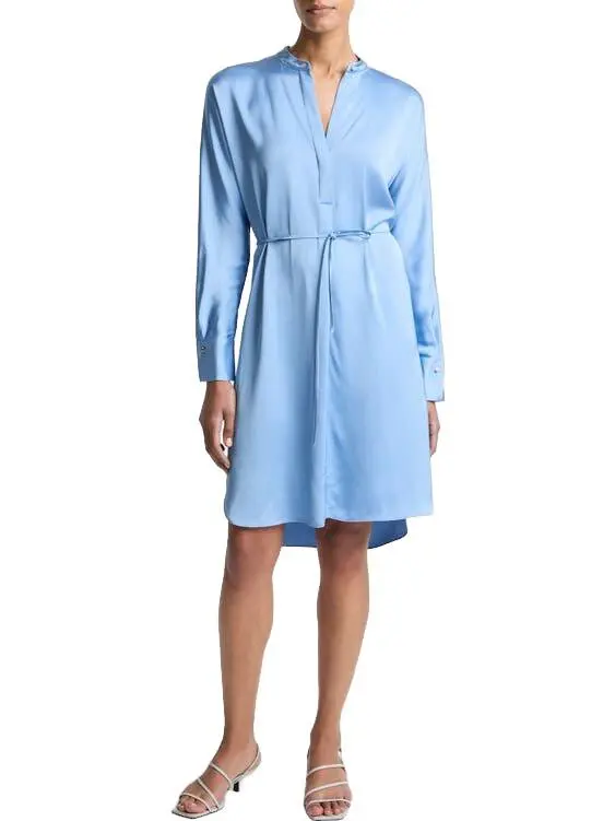 Vince Band Collar Long Sleeve Satin Dress - Hydra