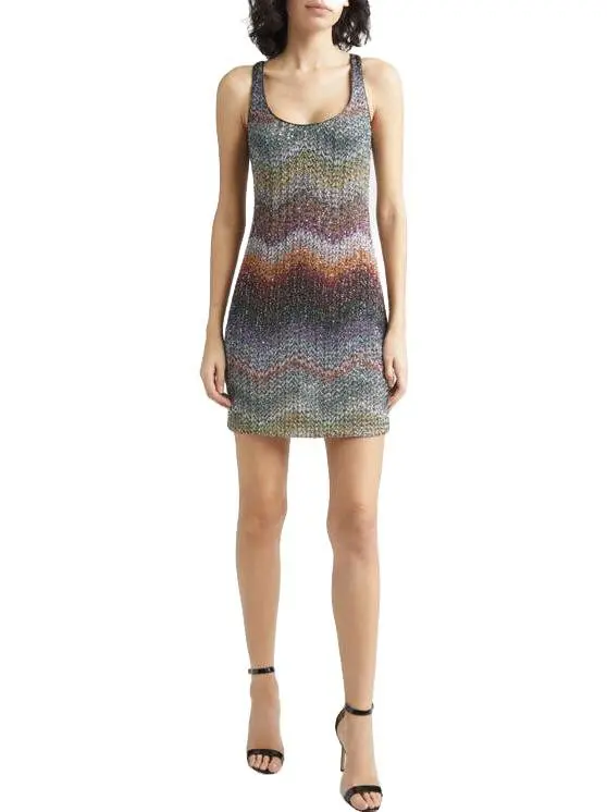 Missoni Zigzag Metallic Sequin Caperdoni Knit Minidress - Multi Dark