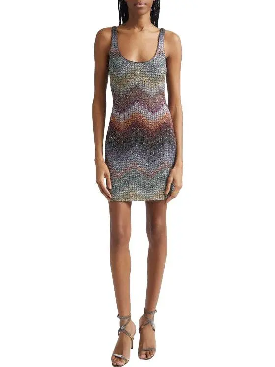 Missoni Zigzag Metallic Sequin Caperdoni Knit Minidress - Multi Dark