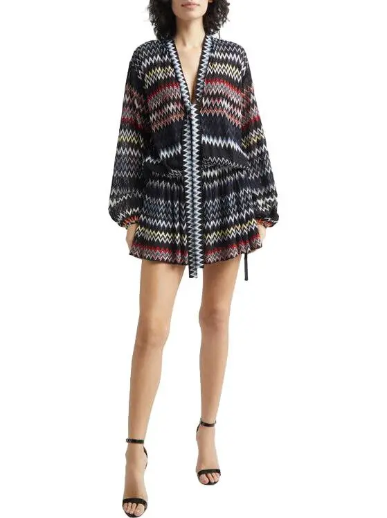 Missoni Long Sleeve Zigzag Knit Minidress - Multicolor W Black Bs