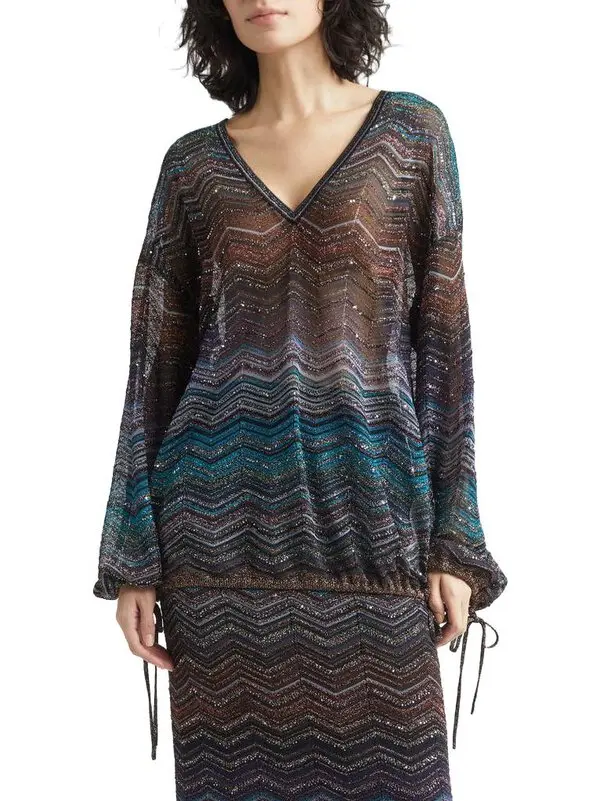 Missoni Zigzag Metallic Sequin Sweater - Dark Blue Tones