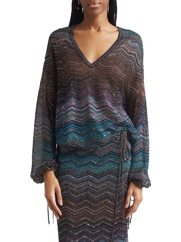 Missoni Zigzag Metallic Sequin Sweater - Dark Blue Tones