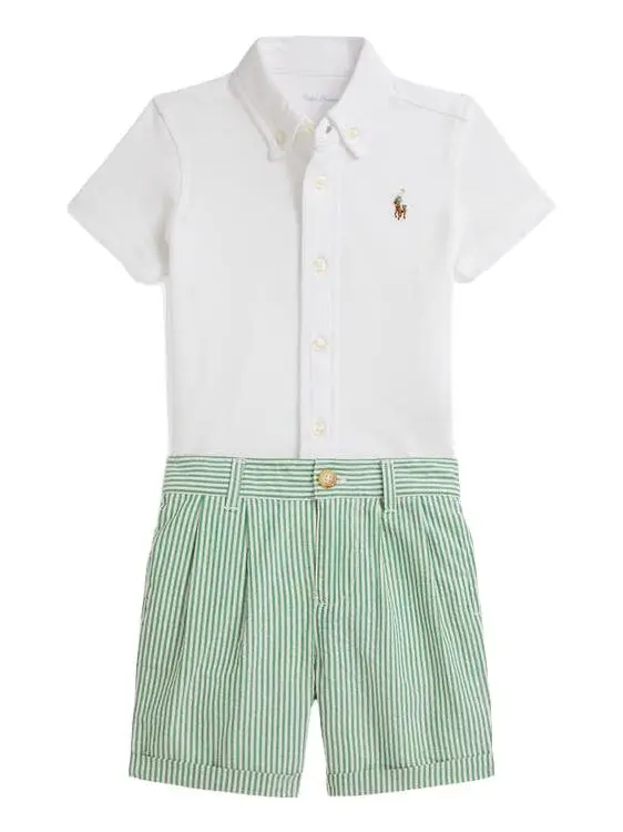 Ralph Lauren Oxford Mesh Button-up Shirt & Shorts Set - White