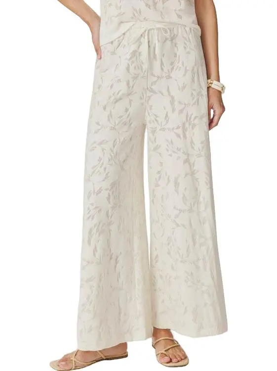 Splendid Air Burnout Drawstring Wide Leg Pants - Shell White Windy