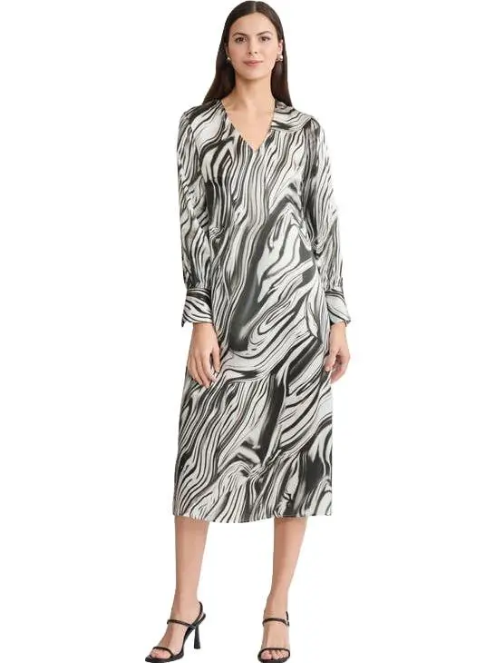Misook Marble Print Silk Maxi Dress - Black/white