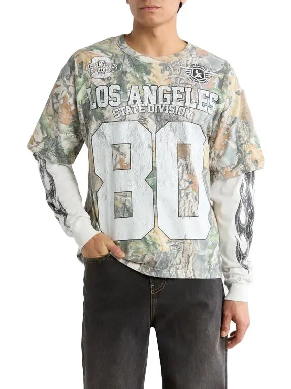 PACSUN Division 80 Layered Cotton Graphic T-shirt - Camouflage