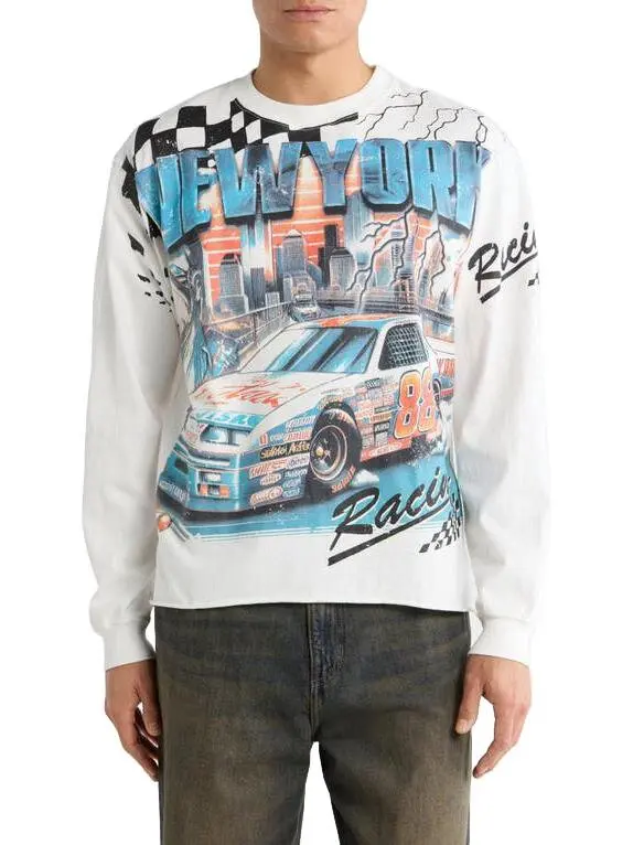 PACSUN New York Racing Long Sleeve Graphic T-shirt - White
